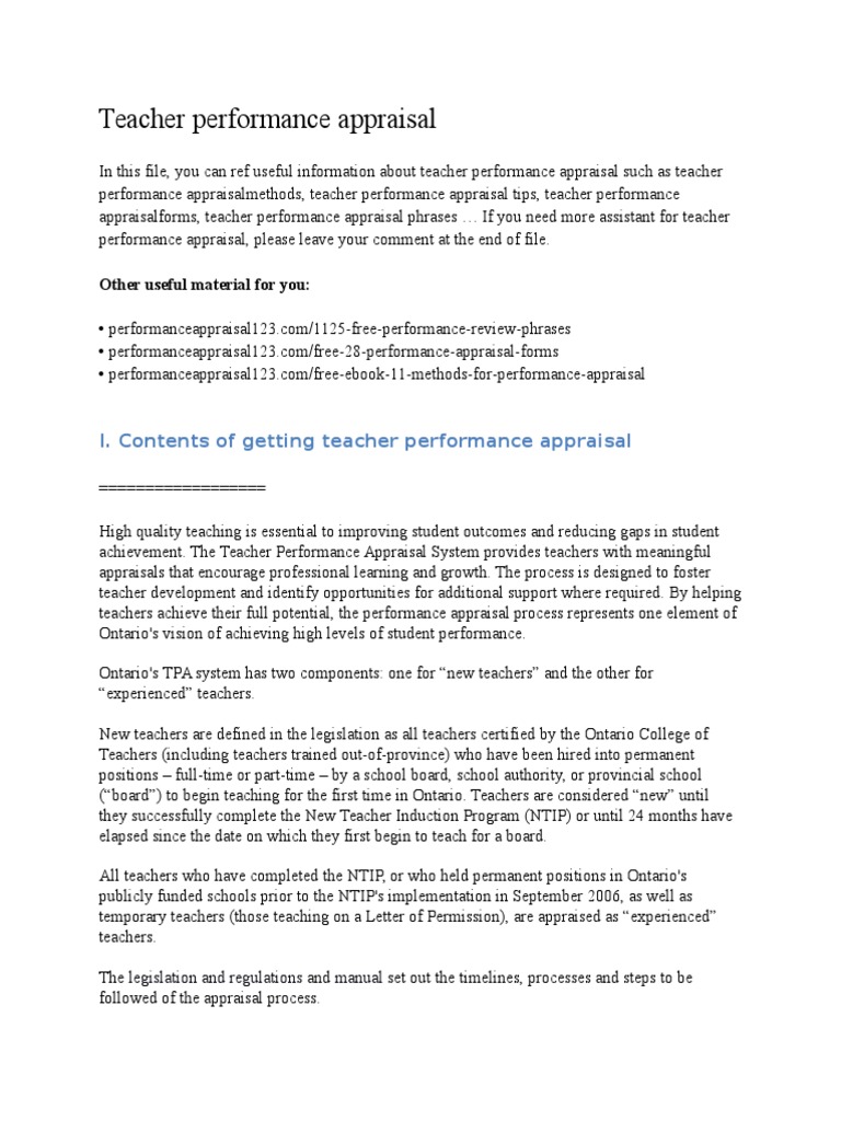 Teacher Performance Appraisal | PDF | Performance Appraisal | Teachers