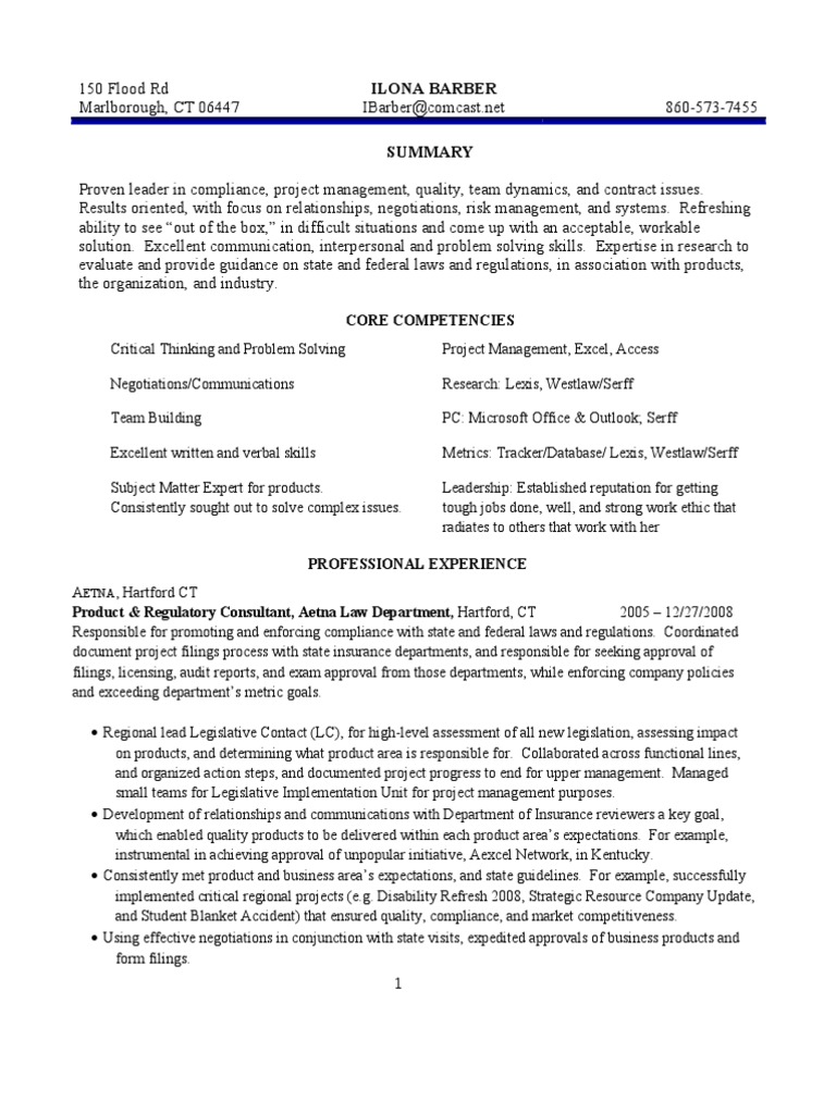 Ilona Barber Resume 2 2010 PW | PDF | Regulatory Compliance | Leadership