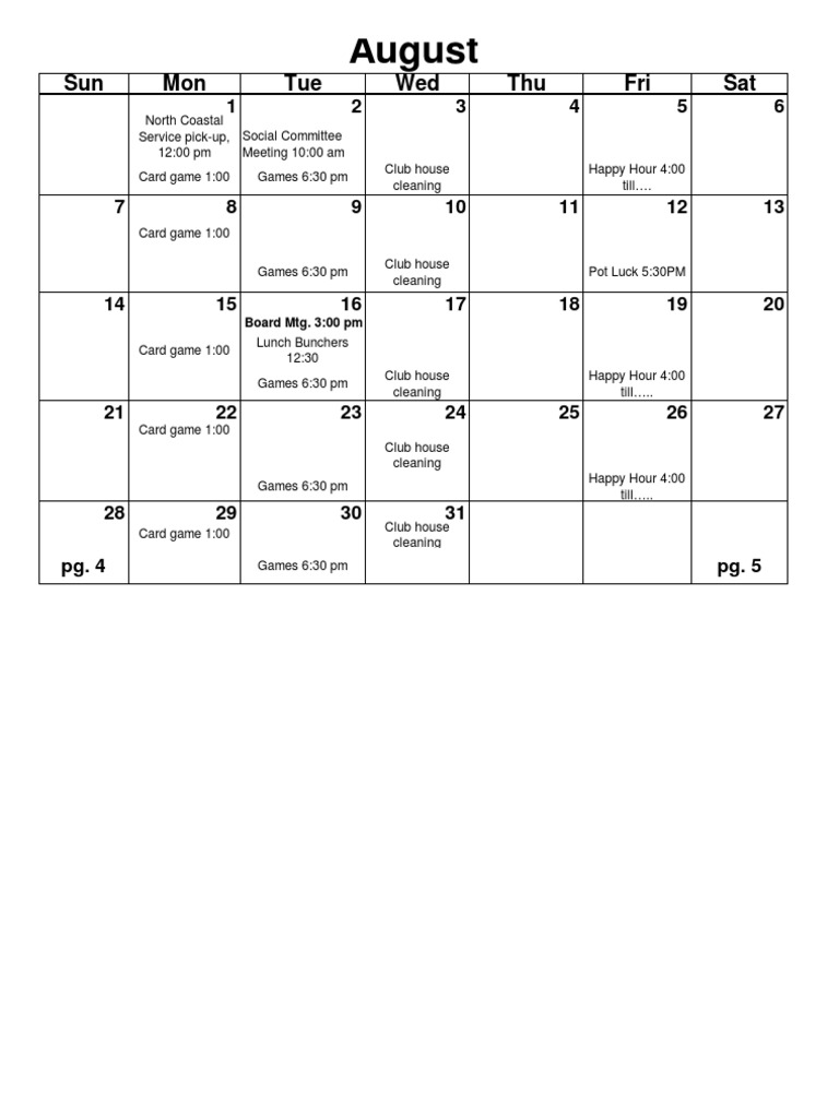 Oceana 3 South August 2011 Calendar | PDF
