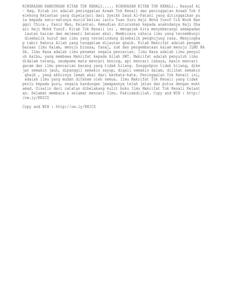Ringkasan Kandungan Kitab Tok Kenali | PDF