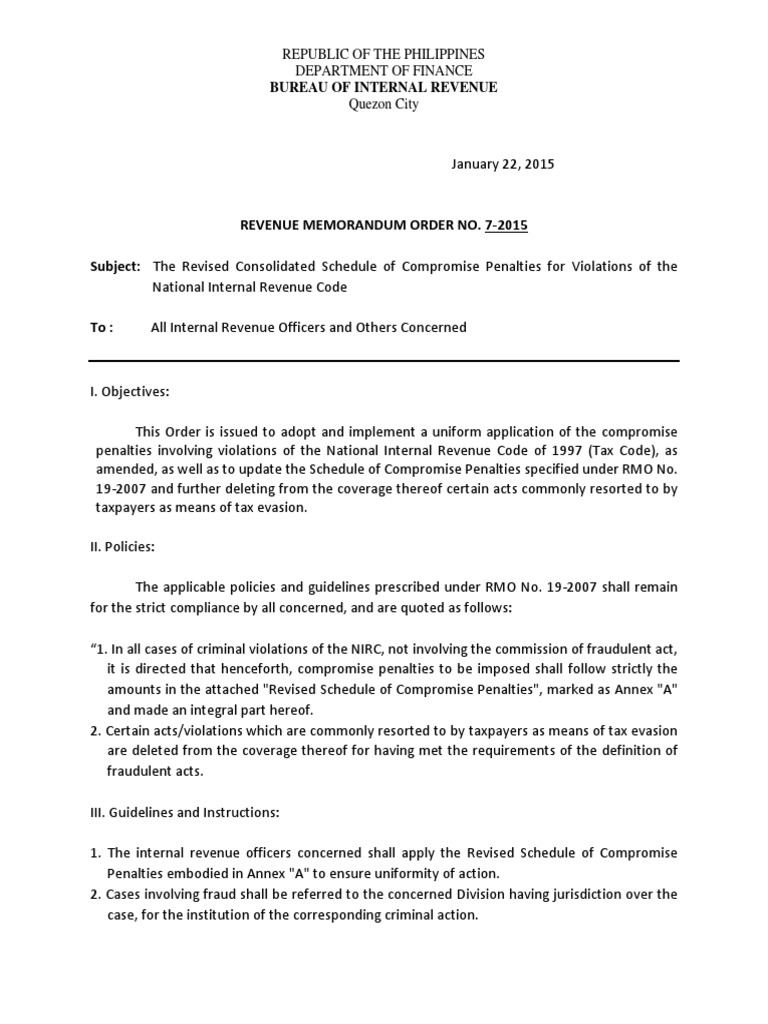 RMO No. 7-2015.pdf | Internal Revenue Service | Taxpayer