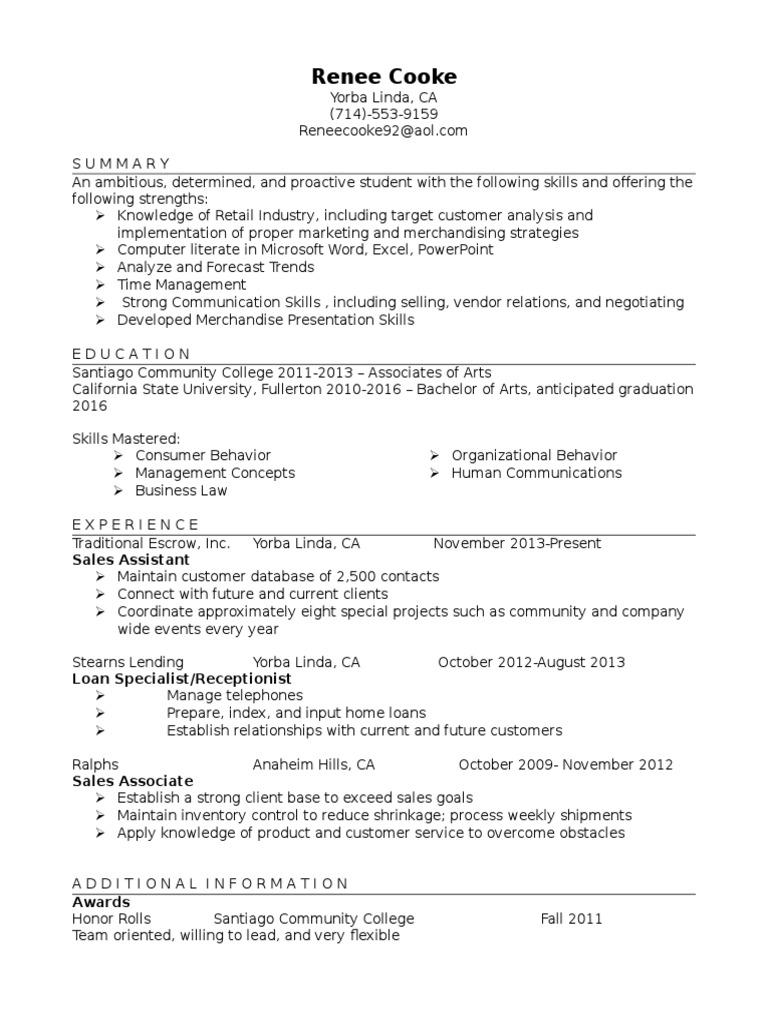 Renee Cooke Resume Revised | PDF | Business