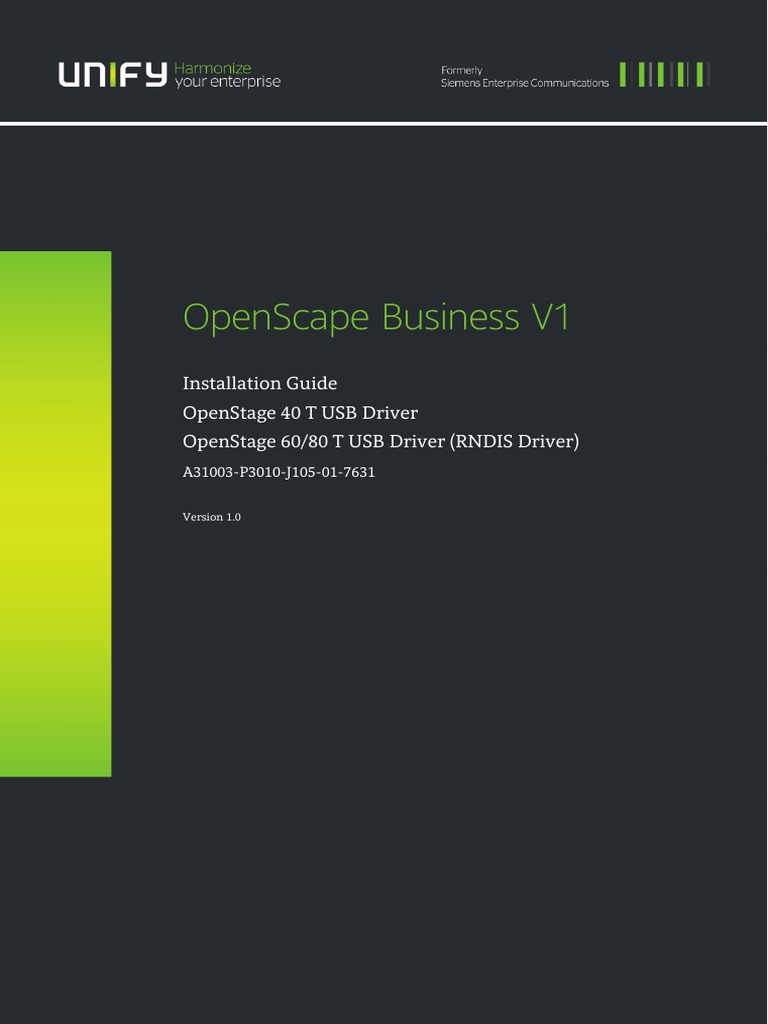 OpenScape Business V1, OpenStage 40-60-80 T USB Driver, Installation ...