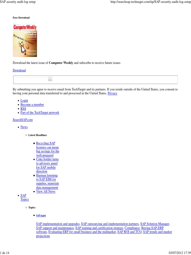 SAP Security Audit Log Setup | PDF