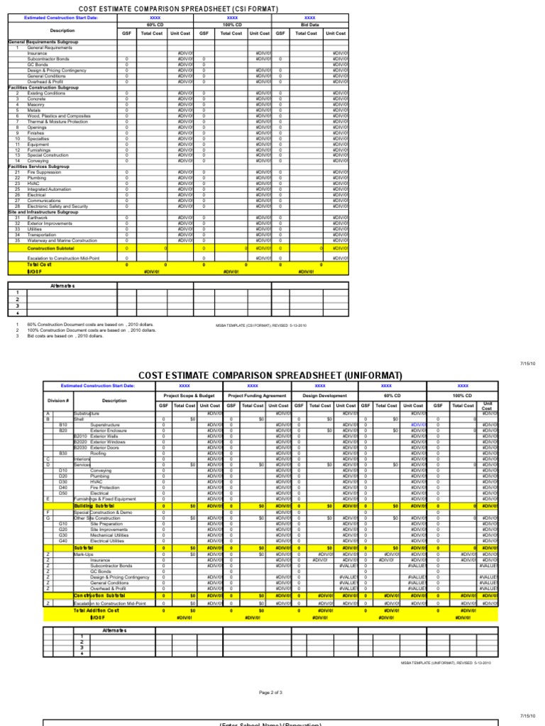 Cost Estimate Spreadsheet.. | PDF | Building Technology | Building
