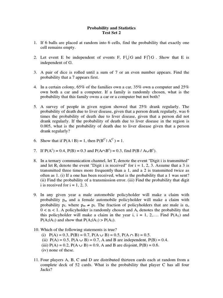 Test Set 2 | PDF | Multiple Choice | Probability
