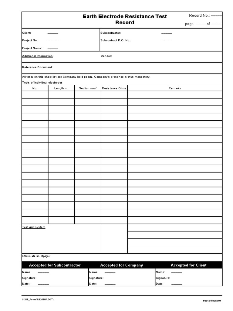 Earth Electrode Resistance Test Record | PDF | Law | Technology ...