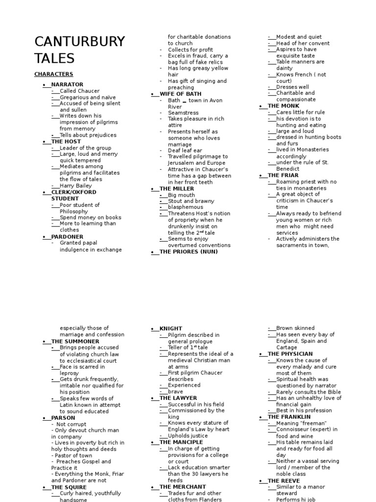 Canterbury Tales Characters | PDF | The Canterbury Tales | Religion And ...