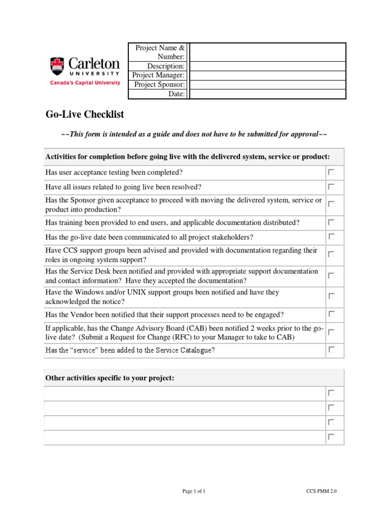 Go-Live Readiness Checklist Template | PDF | Computers