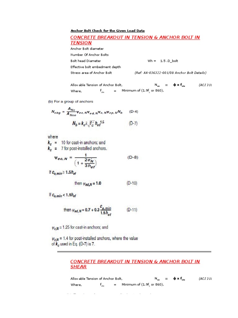 Anchor Bolt Design and Calculation Guide | PDF