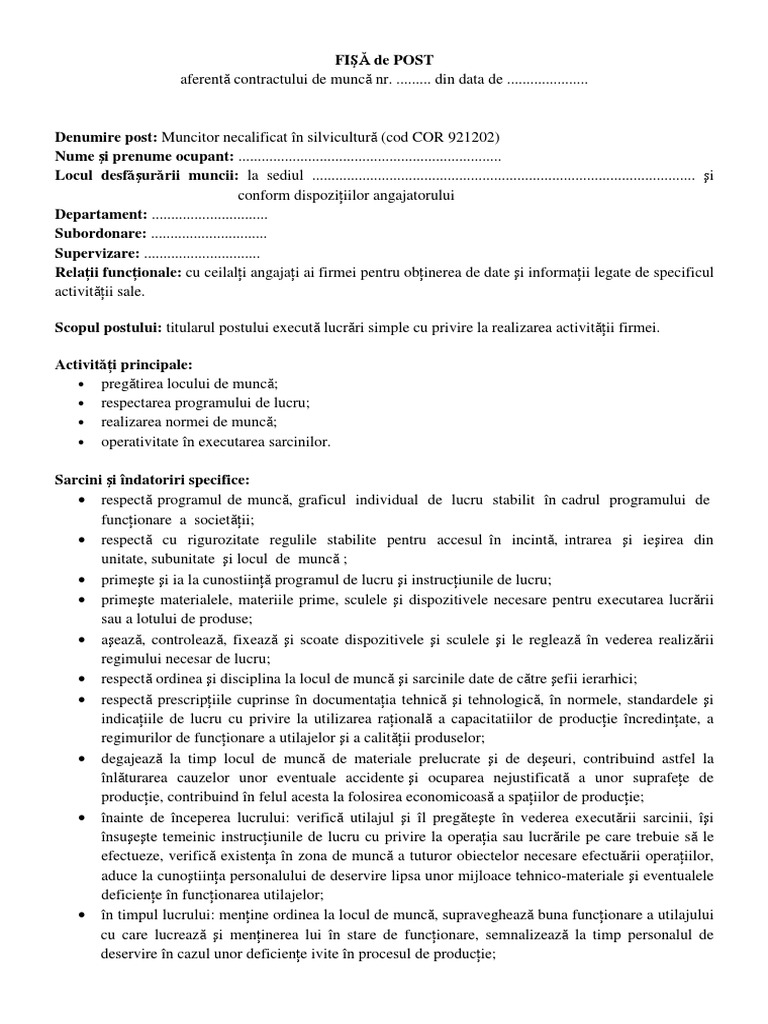 Muncitor Necalificat in Silvicultura Cod COR 921202 | PDF
