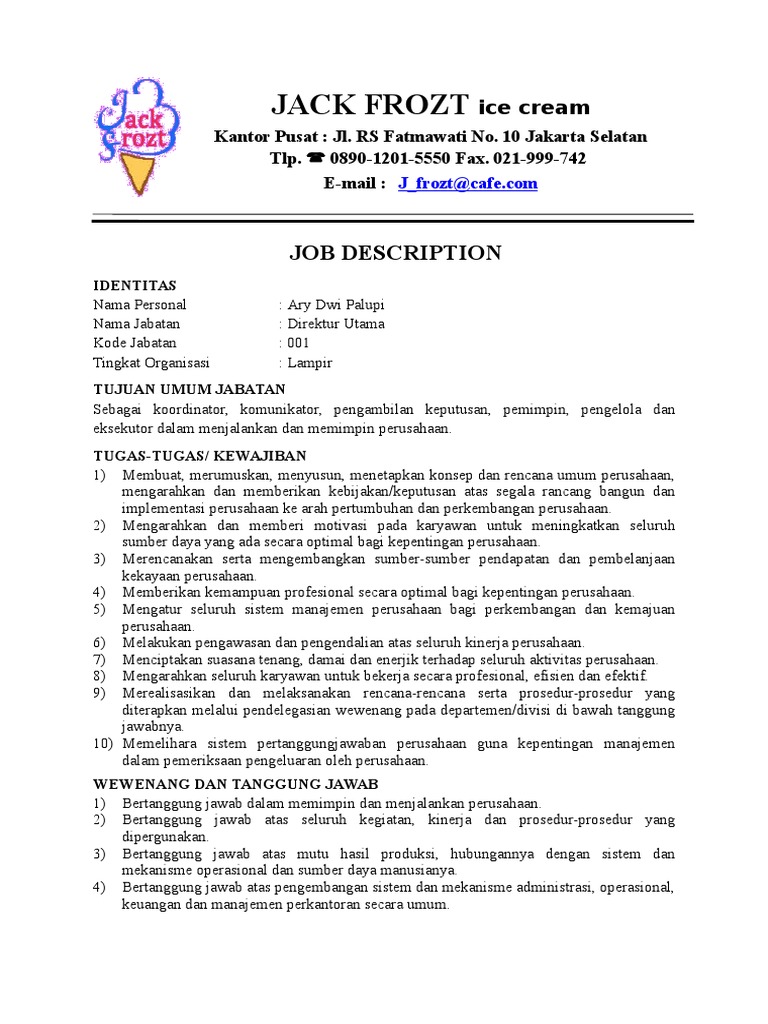 Contoh Job Description Amp Job Specification - Riset Contoh Job Description Amp Job Specification - Riset