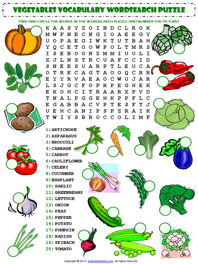 Vegetables Esl Vocabulary Wordsearch Puzzle Worksheet | PDF | Foreign ...