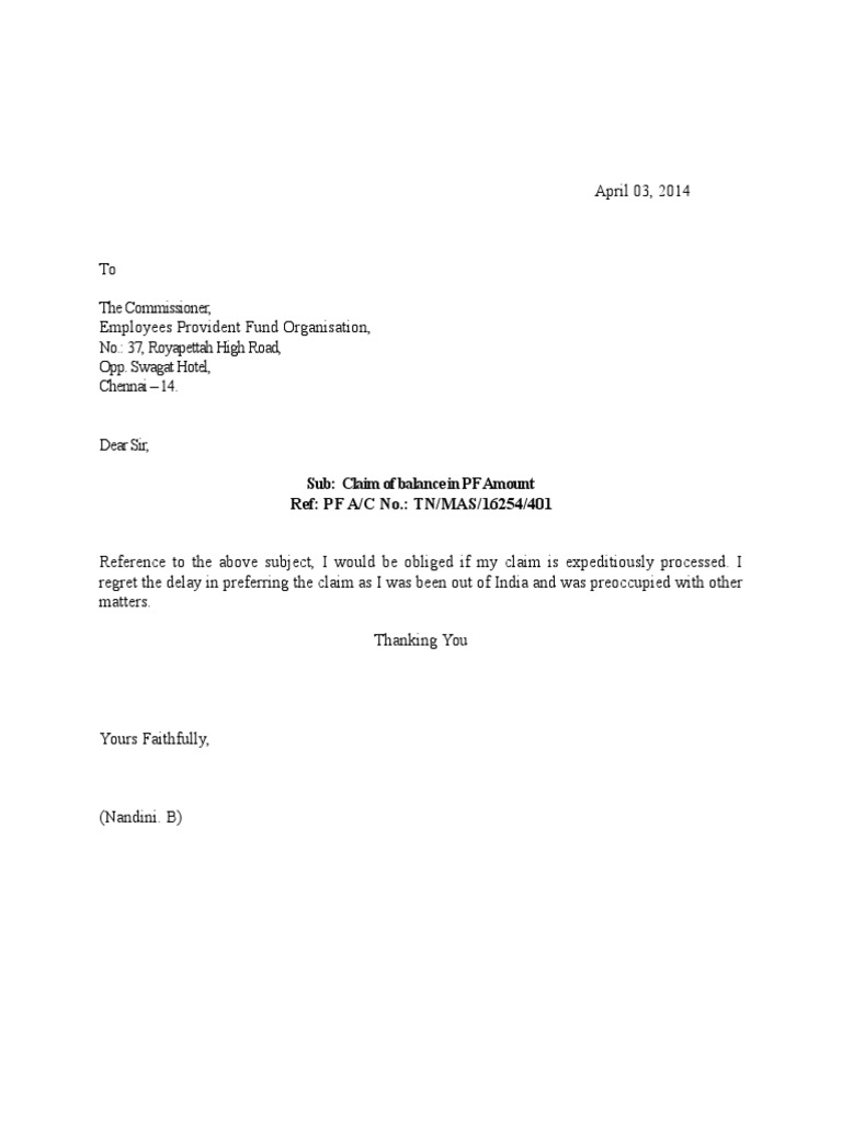 PF Balance Claim Request Letters | PDF | Career & Growth