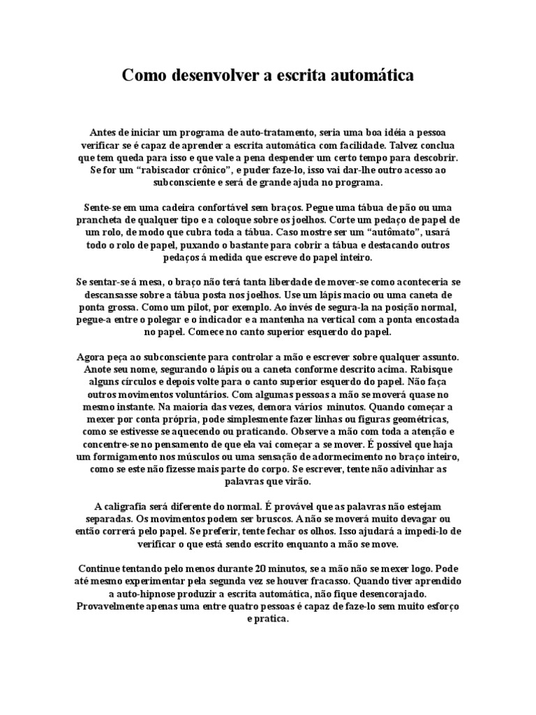 Como Desenvolver A Escrita Automática | PDF | Casa e Jardim | Autoajuda