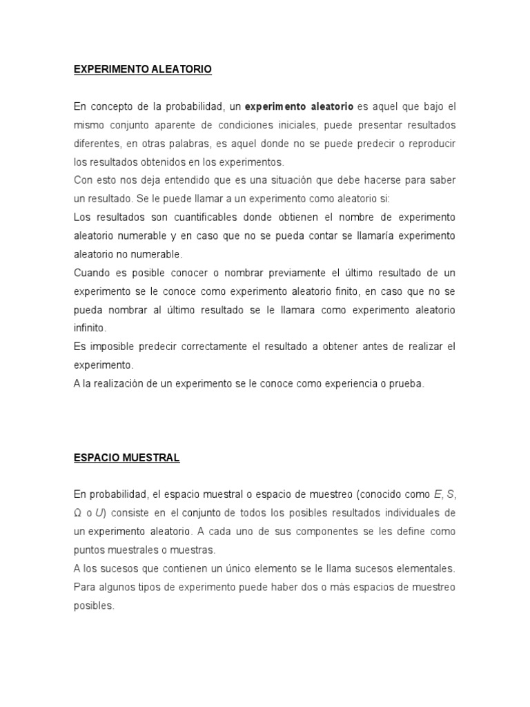 Experimento Aleatorio | PDF | Probabilidad | Conceptos matemáticos