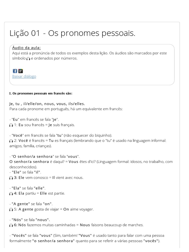 FrancêsZero - Curso de Francês Online. Primeiras Aulas Grátis. - Lição ...
