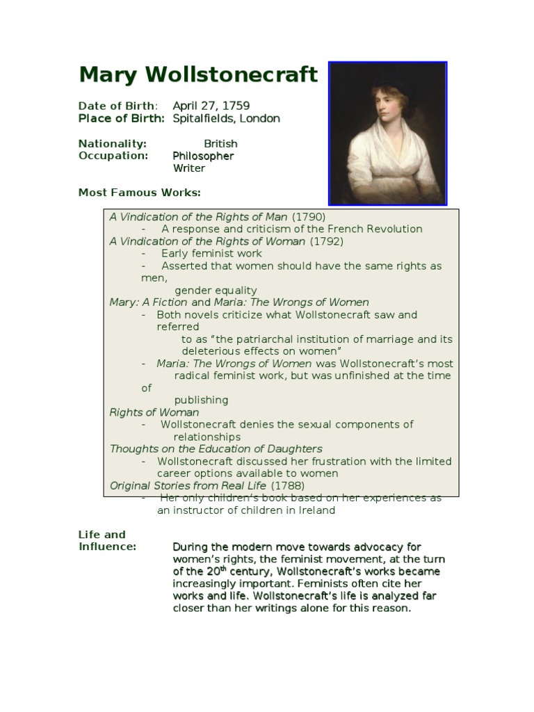 Mary Wollstonecraft | PDF | Mary Wollstonecraft | Feminism