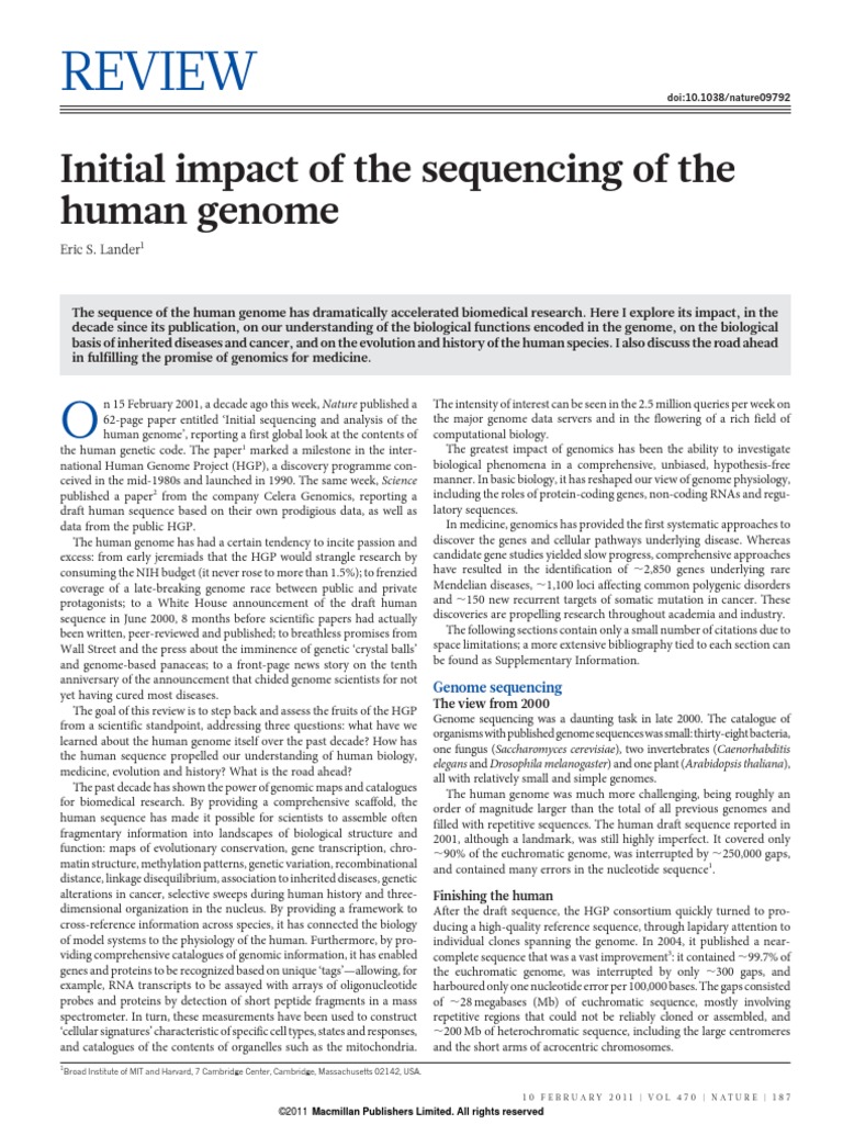 Initial Impact of The Sequencing of The Human Genome | PDF | Genome ...