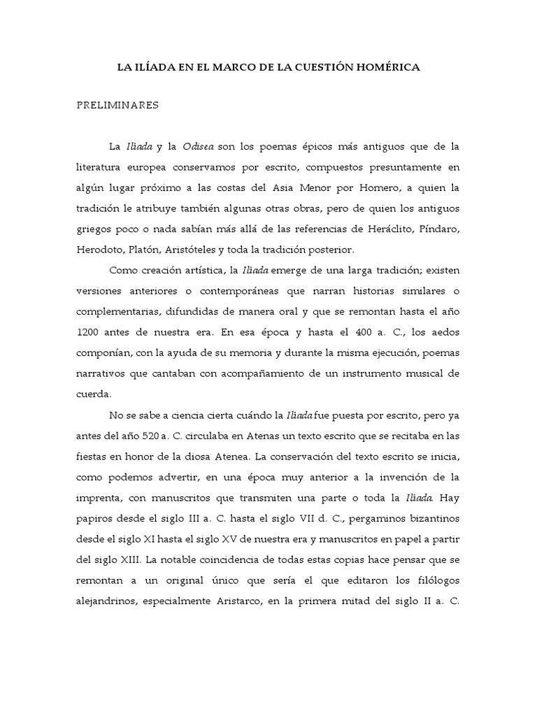 La Cuestión Homérica | PDF | Homero | Ilíada