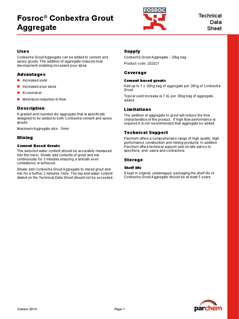 Fosroc Conbextra Grout Aggregate Tds | PDF | Construction Aggregate ...