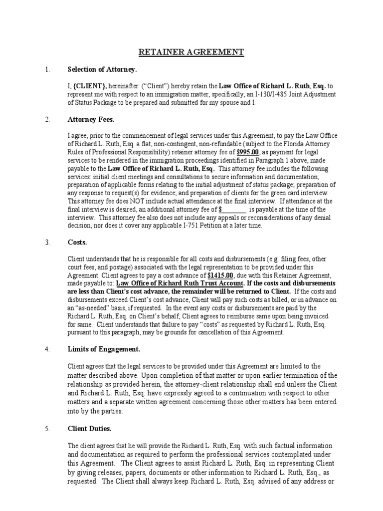Sample Immigration Retainer A GMT PDF | PDF | Lawyer | Government ...
