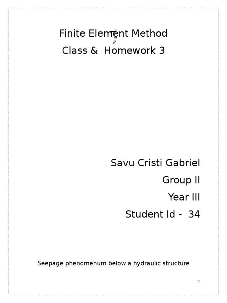 Finite Element Method Class & Homework 3: Seepage Phenomenum Below A ...