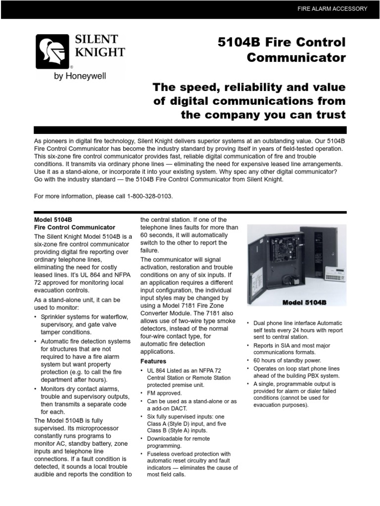Securitron 5104 Data Sheet | PDF | Telephone | Fire Sprinkler System