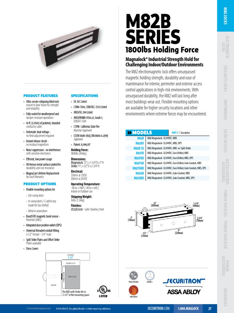 Securitron M82 Data Sheet | Download Free PDF | Components | Electricity