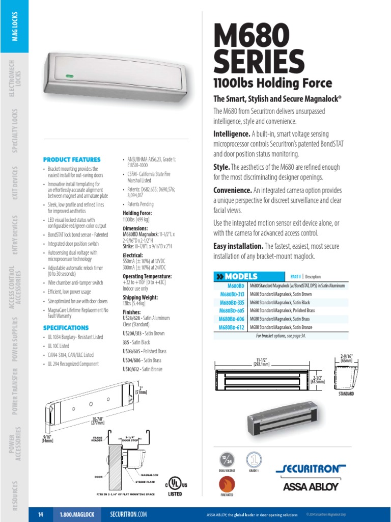 Securitron M680 Data Sheet | PDF | Closed Circuit Television | Power Supply