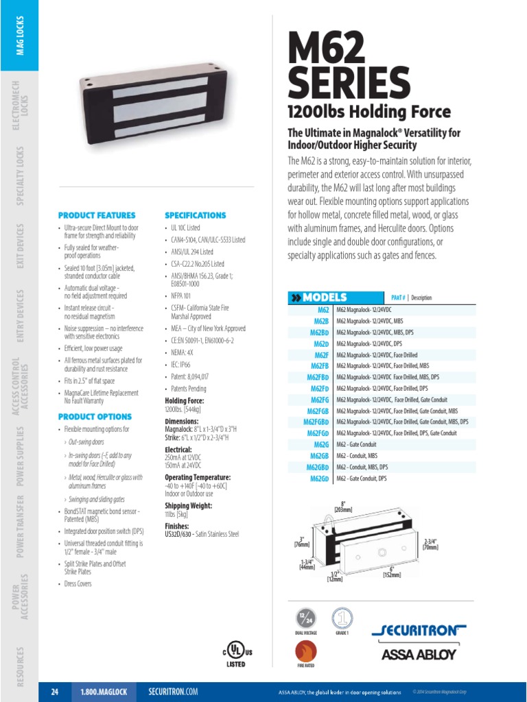 Securitron M62 Data Sheet | PDF | Building Engineering | Electric Power