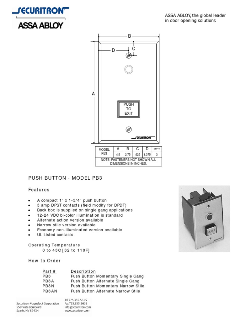 Securitron PB3 Data Sheet | PDF | Home & Garden