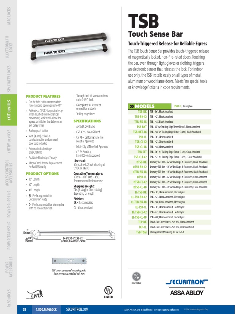 Securitron TSB Data Sheet | PDF | Access Control | Manufactured Goods