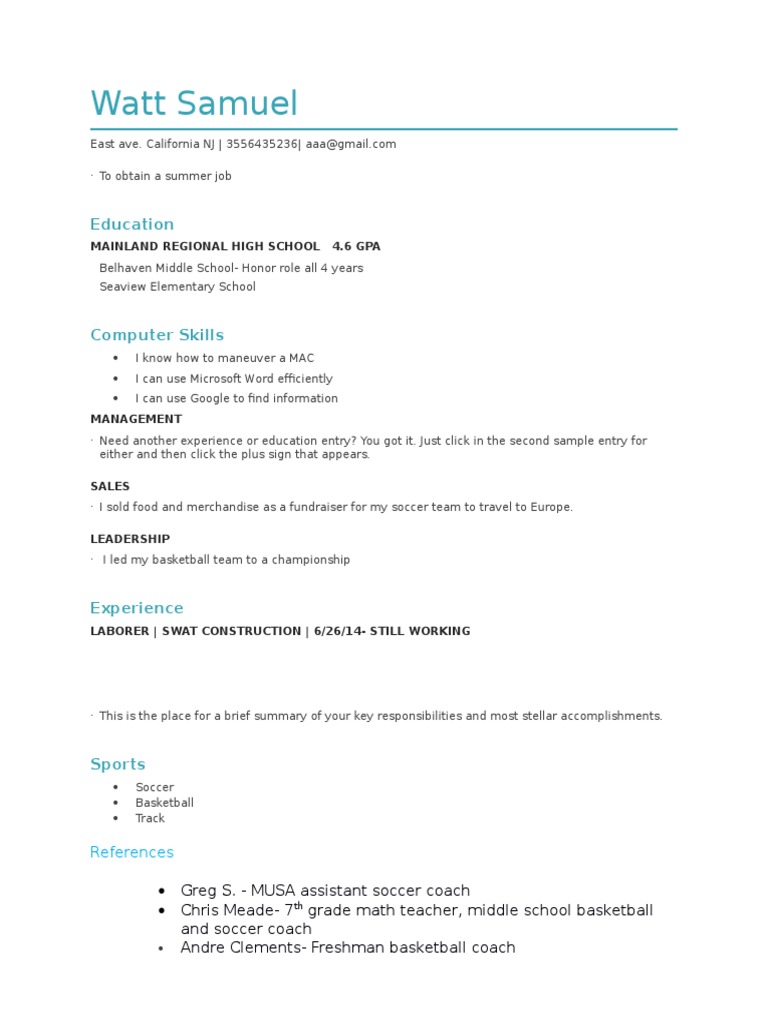 Summer Job Application Resume | PDF