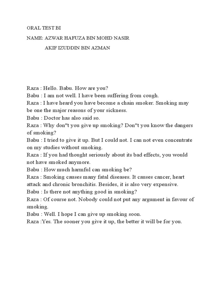 Dangers of Smoking: A Conversation | PDF