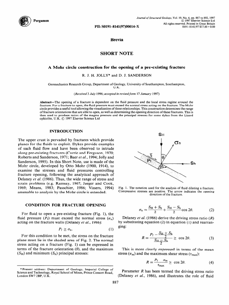 Mohr - A Mohr Circle Construction For The Opening of A Pre-Existing ...