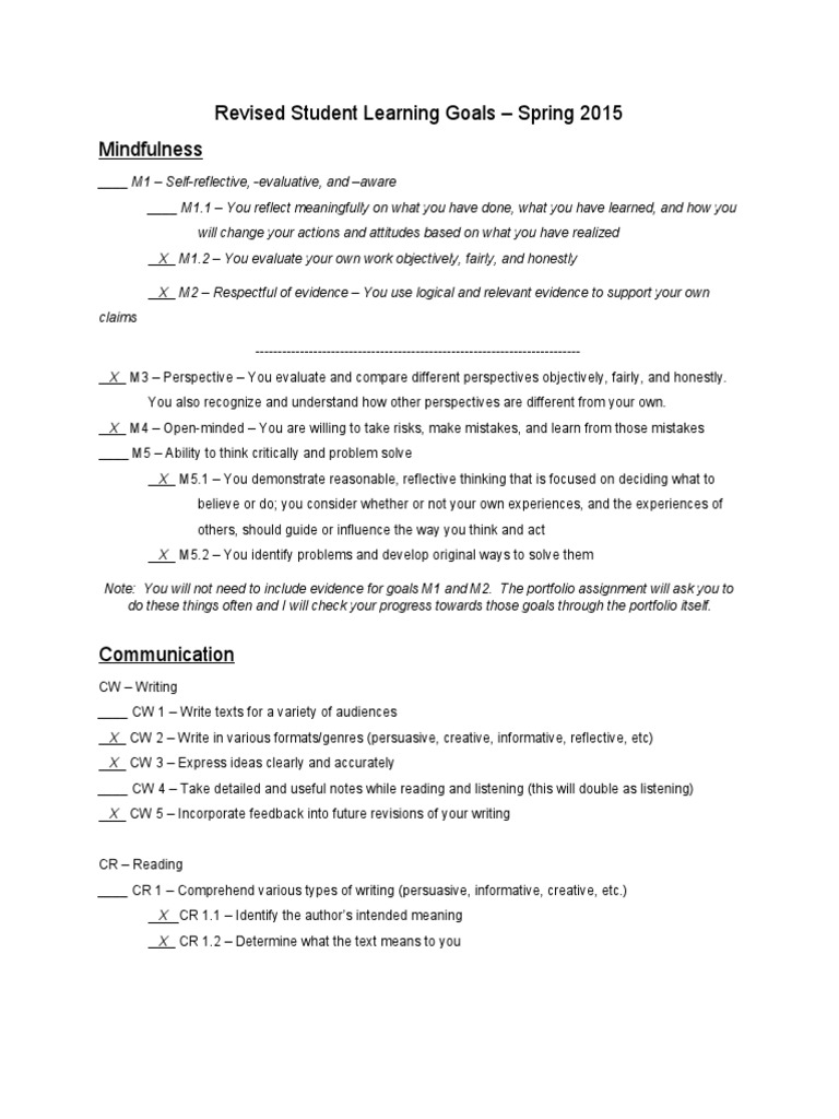 Revised Student Learning Goals 2015 | PDF