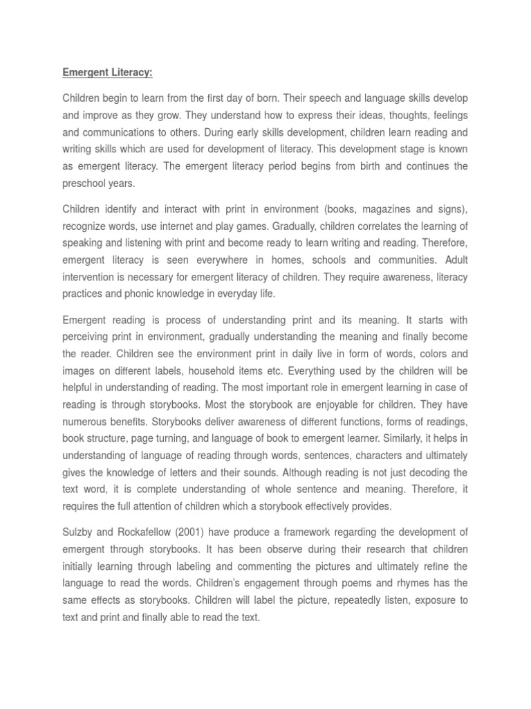 Understanding Emergent Literacy Development | PDF | Language Arts ...