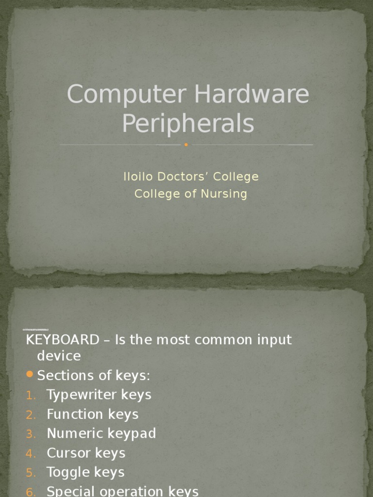 Computer Hardware Peripherals: Iloilo Doctors' College College of ...