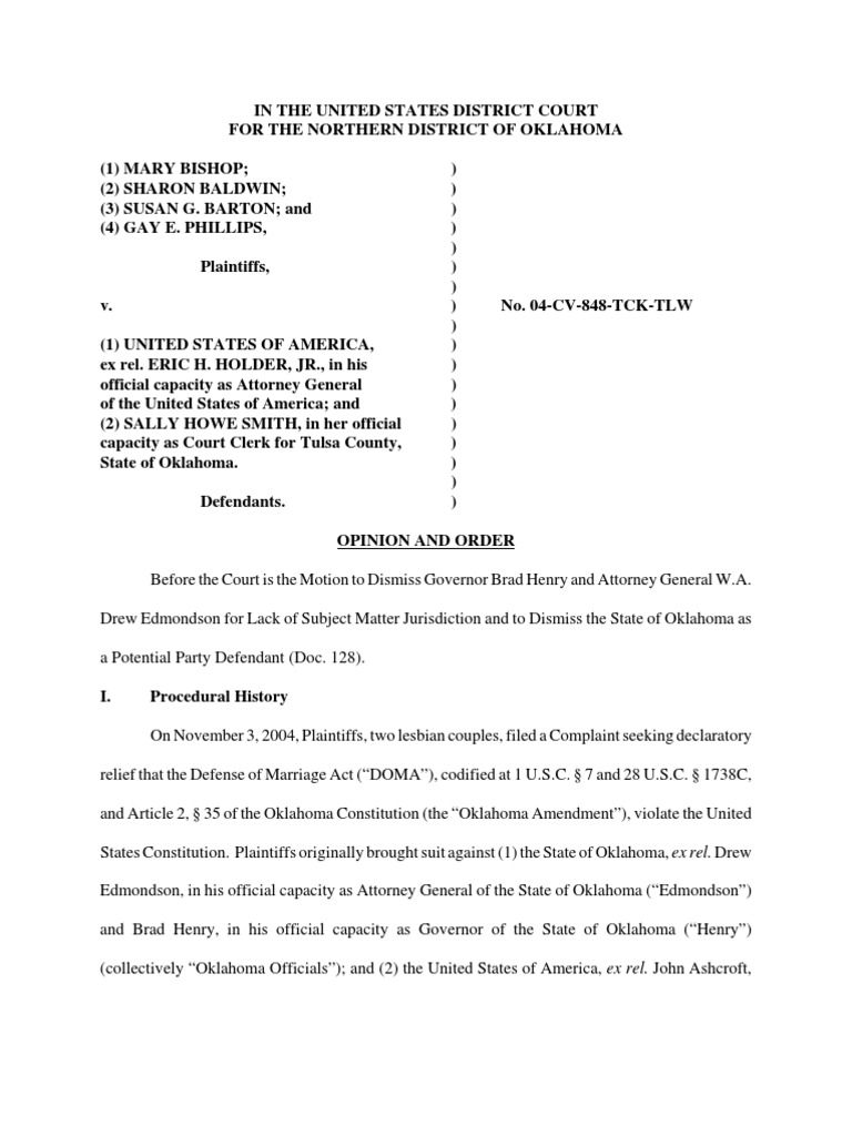 Ruling Granting OK State Motion To Dismiss in Bishop v. USA, Filed 11 ...