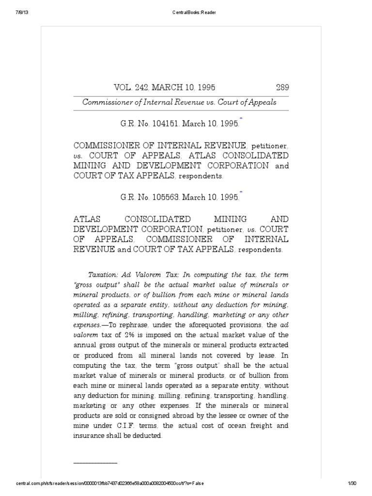 Missioner of Internal Revenue vs. Court of Appeals, 242 SCRA 289, March ...