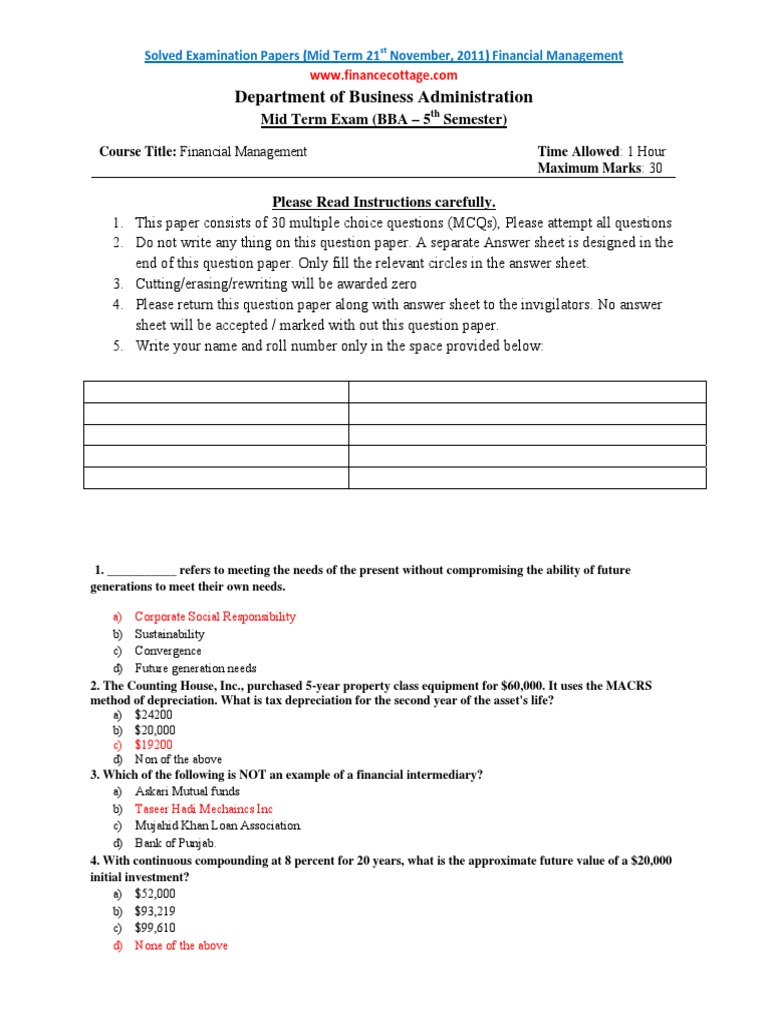 Mid Term Financial Management | PDF | Bonds (Finance) | Beta (Finance)