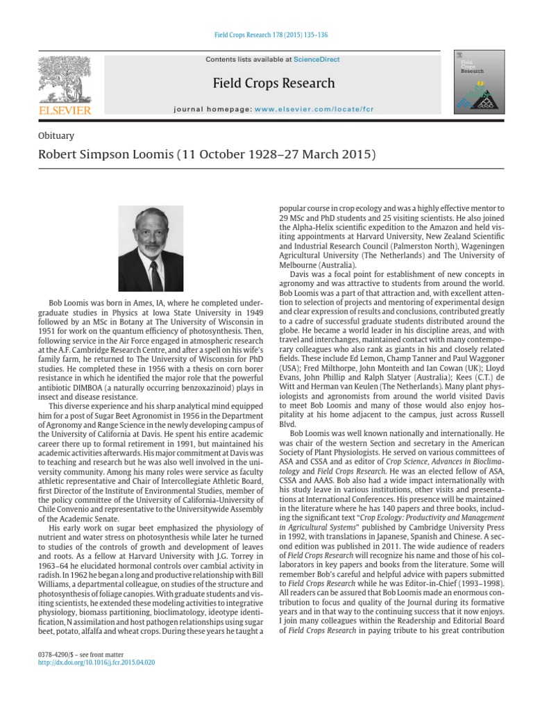 Bob Loomis | PDF | Agronomy | University Of Wisconsin–Madison