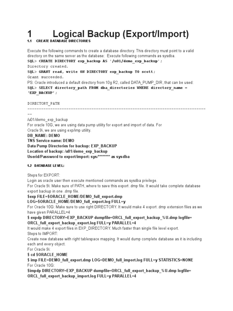 Logical Backup | PDF | Database Schema | Oracle Database