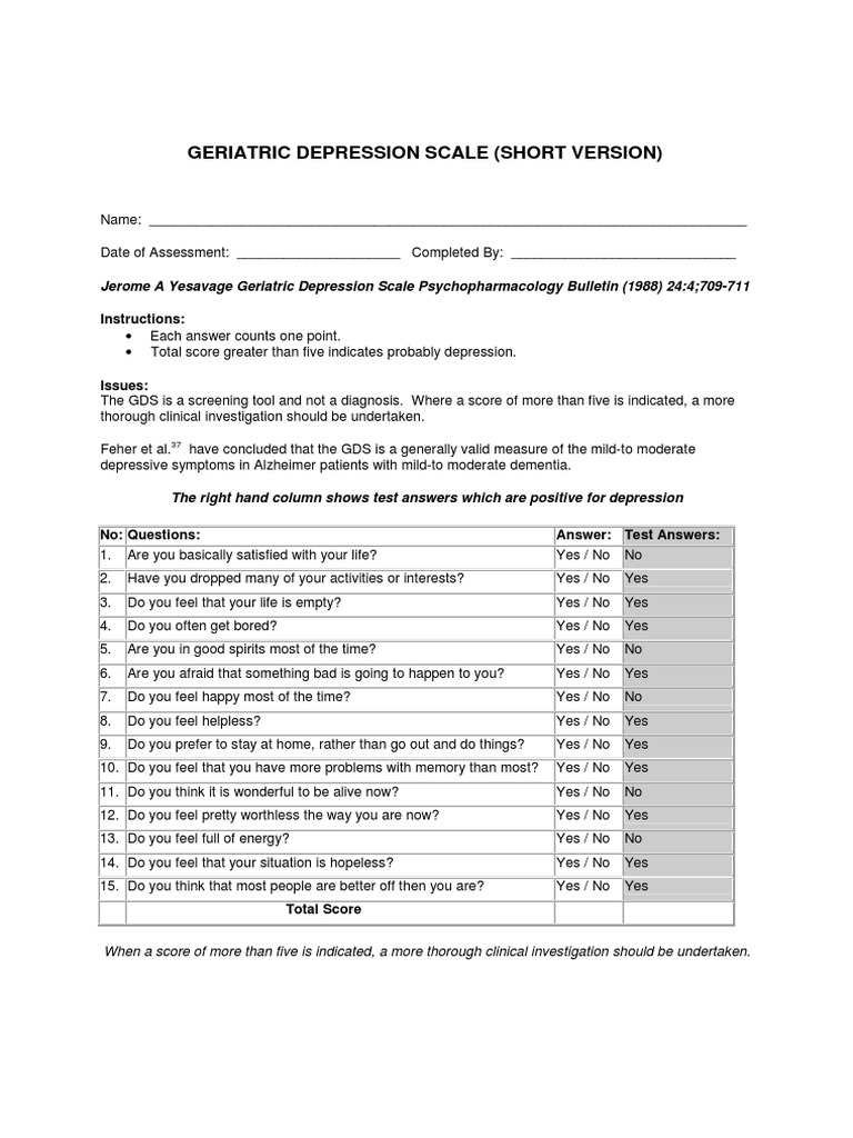 Geriatric Depression Scale Short Form | PDF | Career & Growth