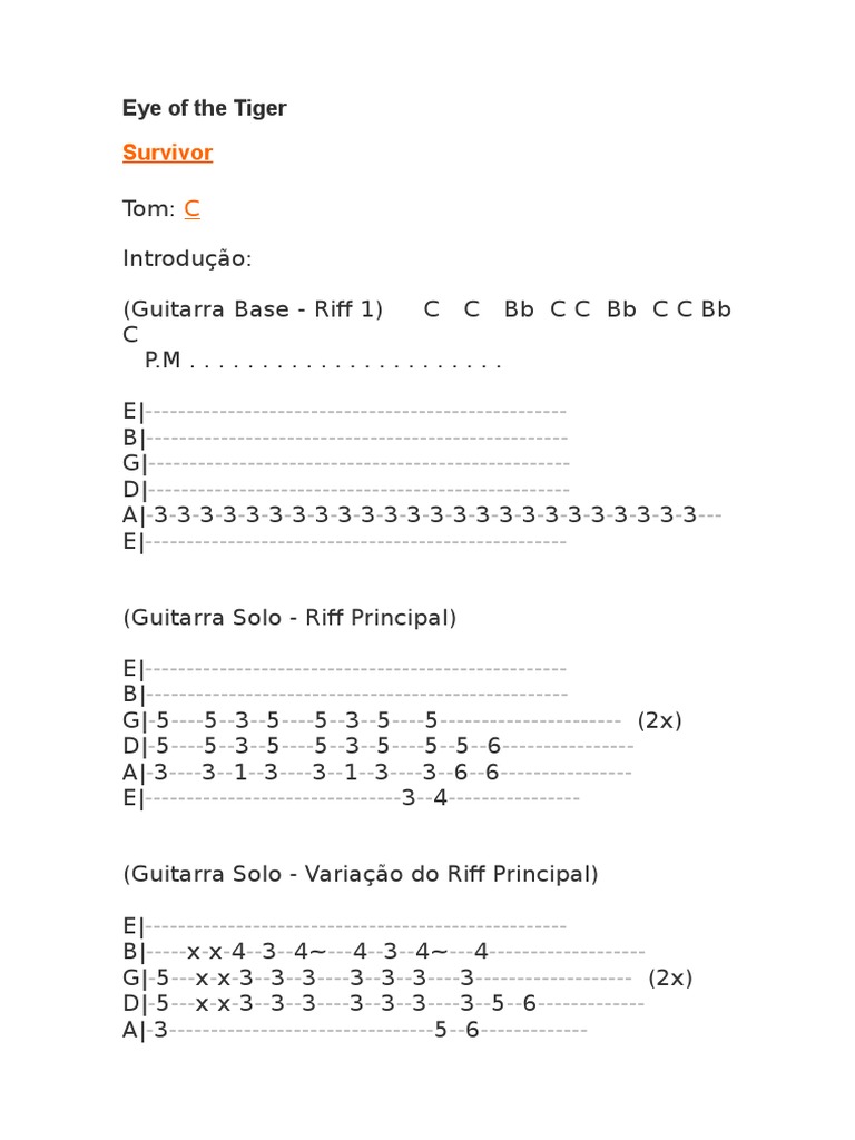 Survivor Eye Of The Tiger Tab Eye Of The Tiger By Survivor Bass