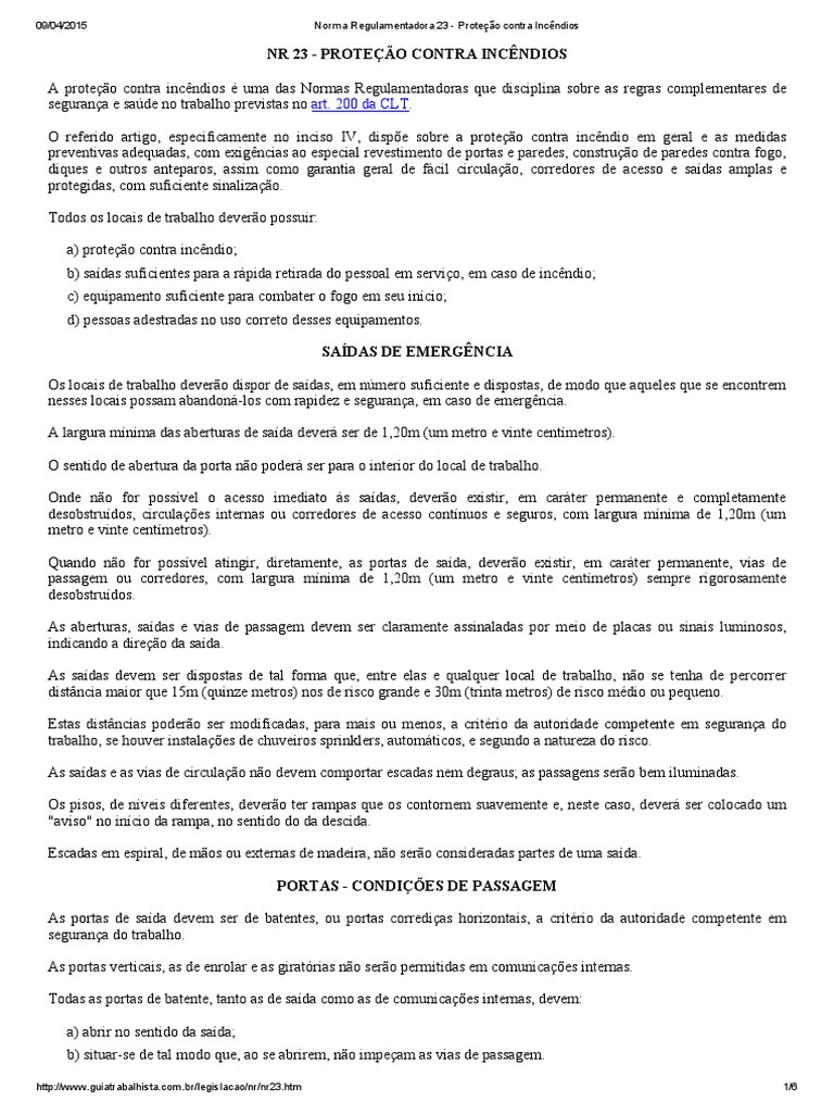 NR23 - Proteção Contra Incêndios | PDF | Incêndios | Metrologia