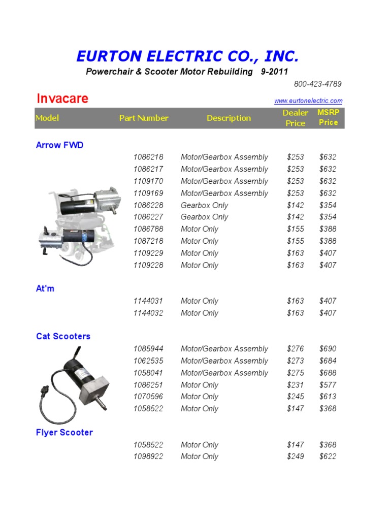 Invacare Motor Parts Pricing Guide | PDF | List Price | Transmission ...