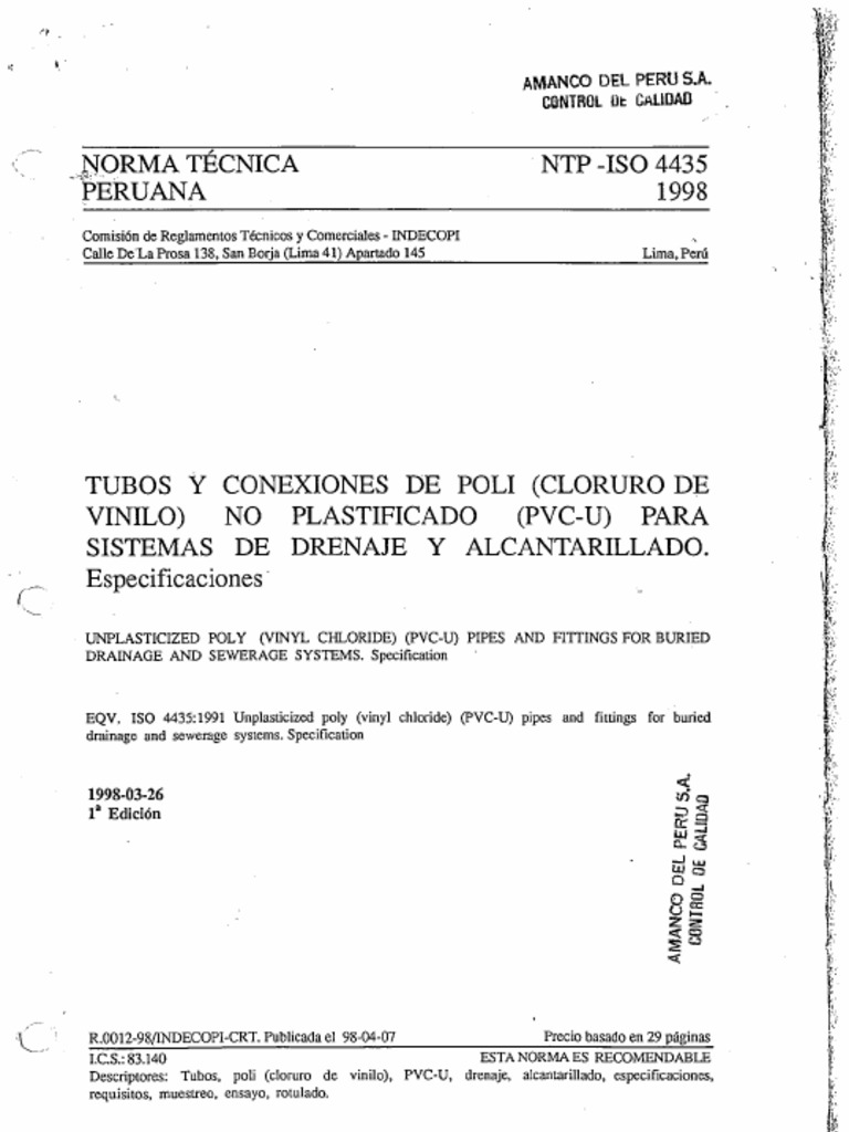 10.norma NTP ISO 4435-1998 1ra Edicion | PDF
