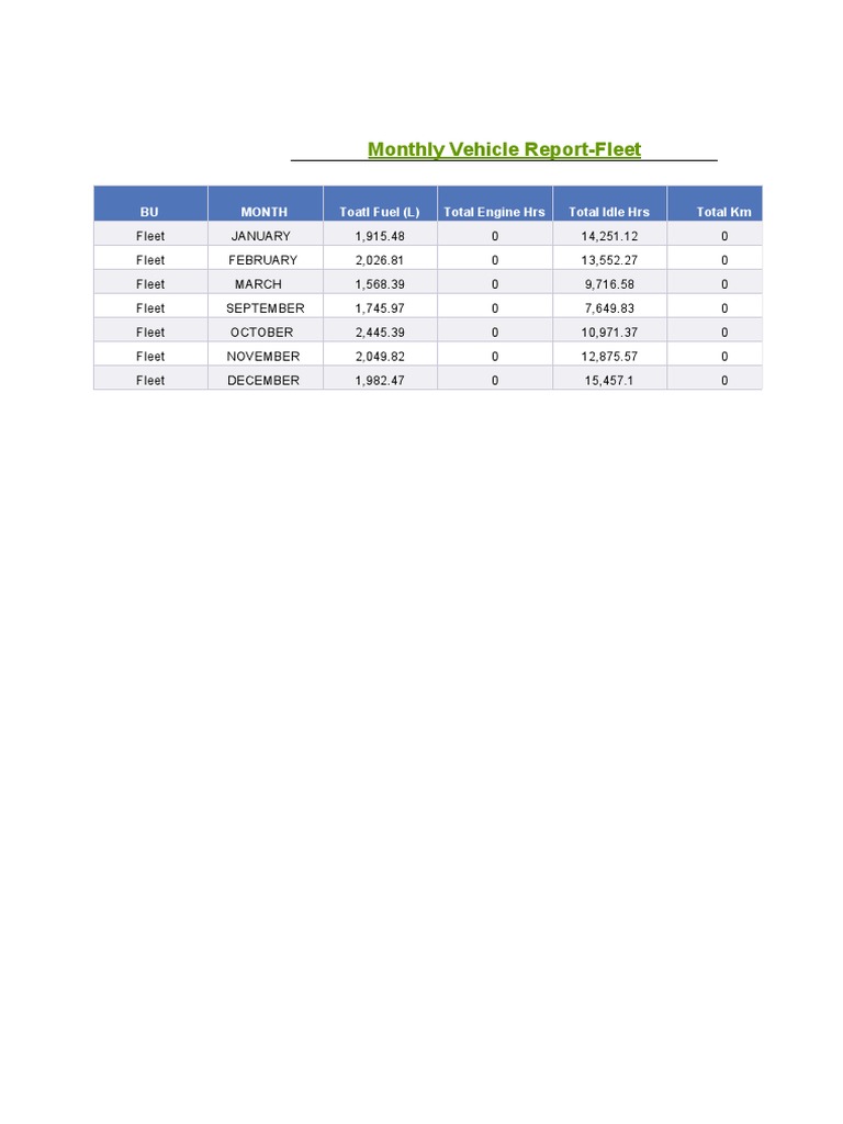 Monthly Vehicle Report Fleet | PDF | Business | Technology & Engineering